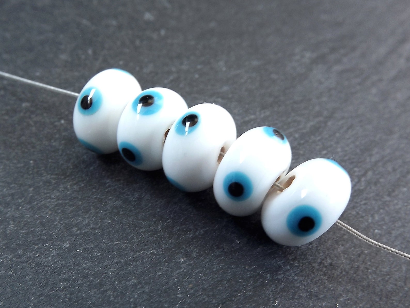 White Evil Eye Rondelle Bead Spacers, Lampwork Glass, Protective Nazar ...