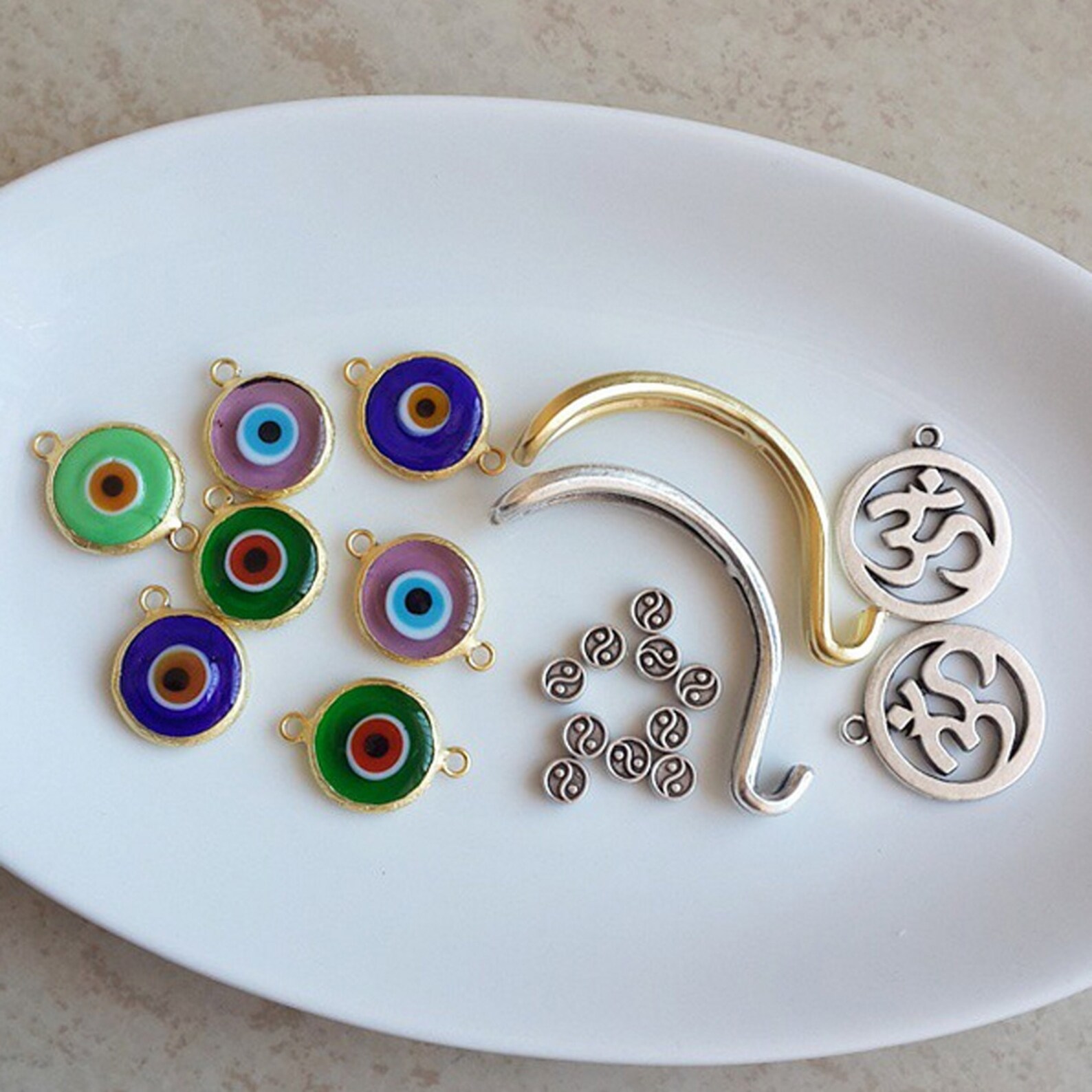2 Large OM Symbol Charms - Matte Antique Silver Plated Brass - Yoga Aum ...