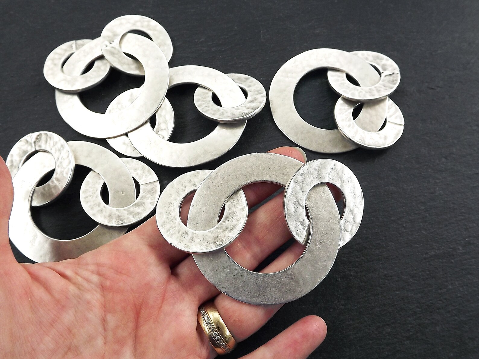 Large Silver Linked Loop Pendant Connector Three Circle Link - Etsy