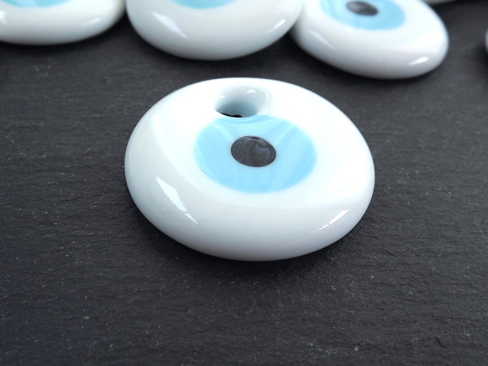 White Evil Eye Bead Pendant Turkish Nazar Glass Protective - Etsy