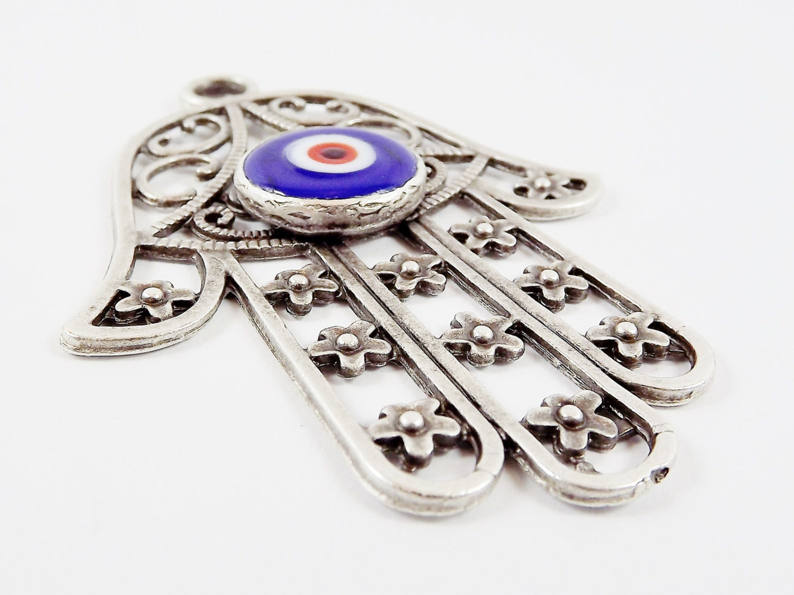 Evil Eye Hamsa Pendant, Blue Evil Eye, Silver Hamsa, Extra Large Hamsa ...