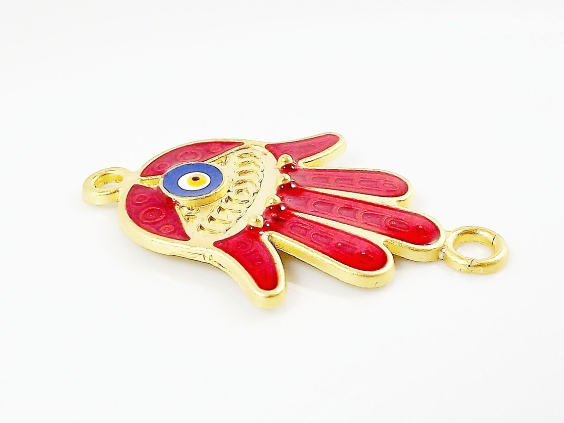 Red Hamsa Hand of Fatima Connector With Round Enameled Evil - Etsy