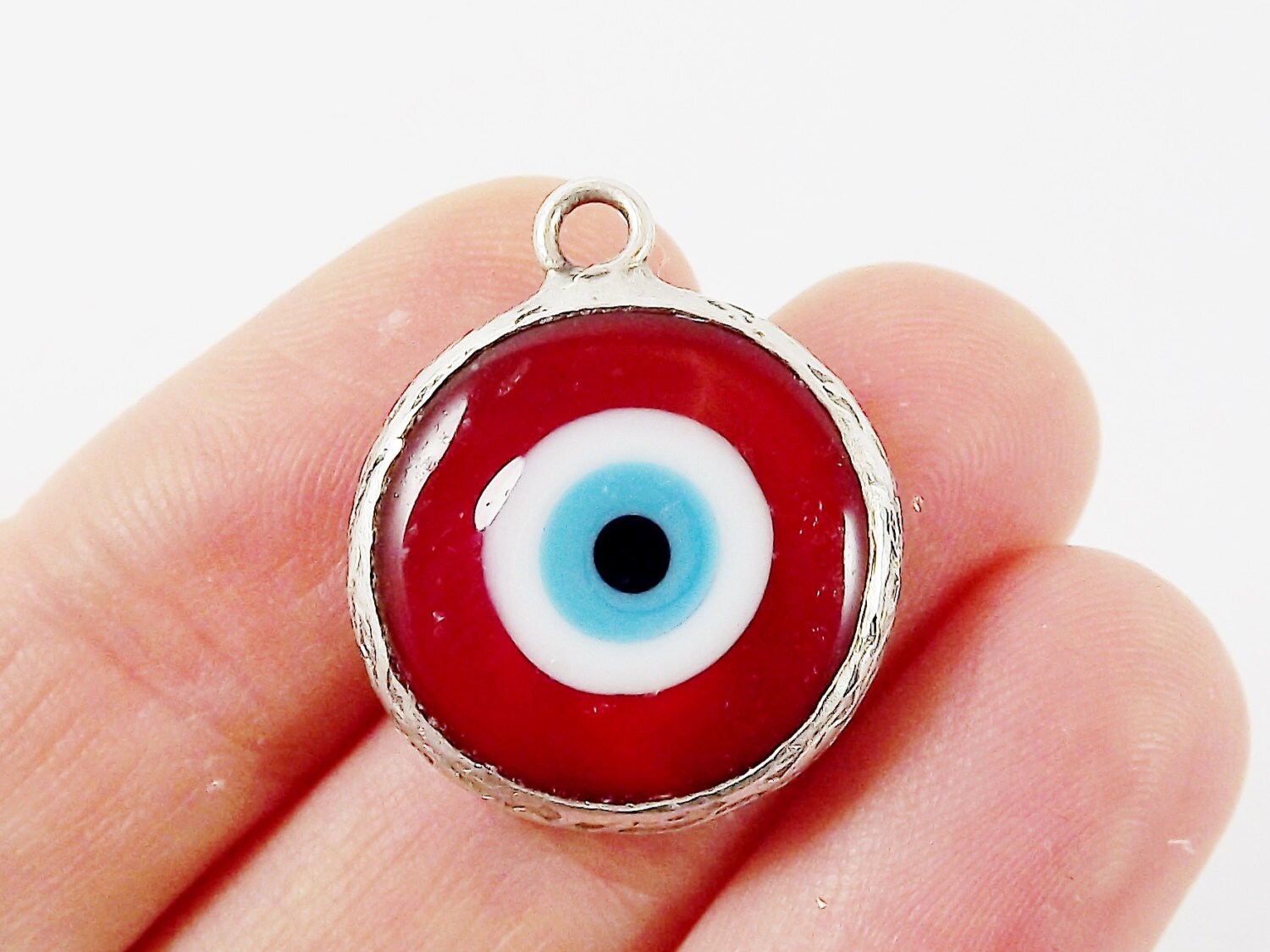 Red Evil Eye Round Artisan Handmade Glass Pendant Matte | Etsy