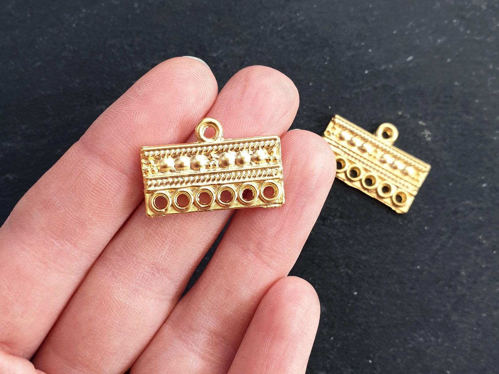 2 Gold Multi Strand Necklace Connector Dotted Rectangle 6 - Etsy