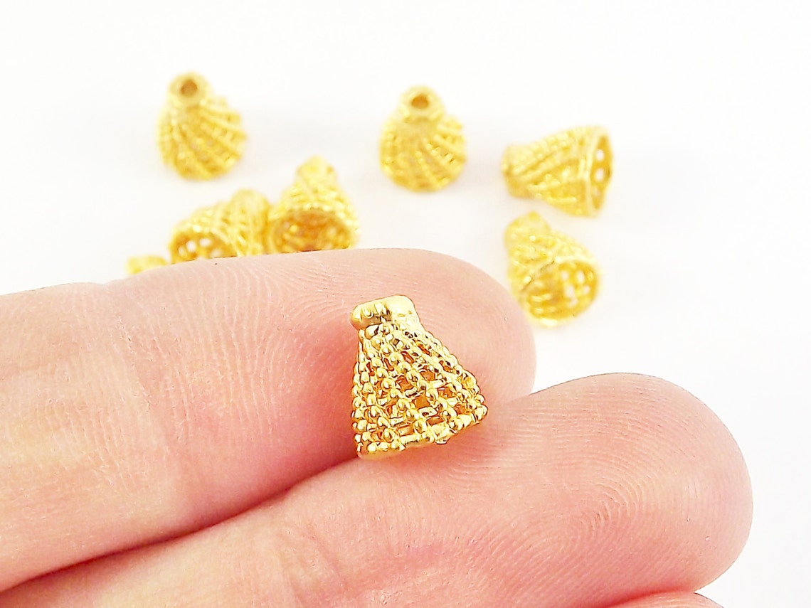 8 Mini Filigree Cone Round Bead Caps - 22k Matte Gold Plated - Etsy