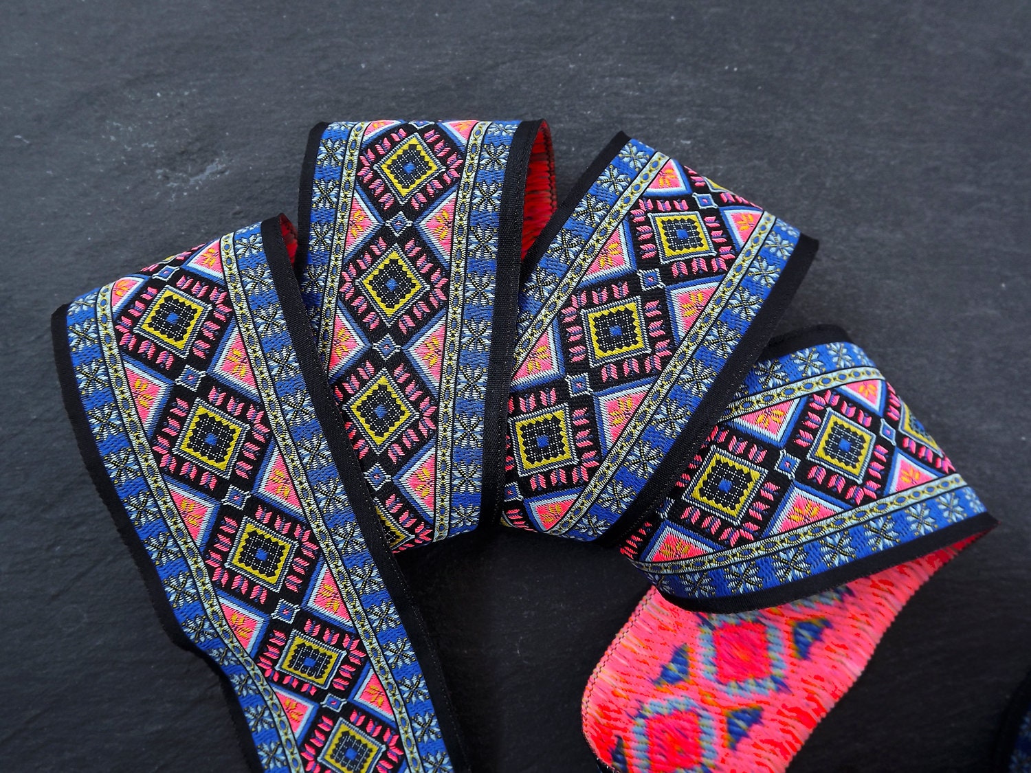 Ethnic Ribbon Geometric Diamond Blue Pink Black Woven - Etsy
