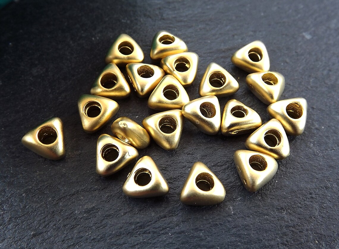 Gold Triangle Bead Spacer Greek Mykonos Beads Rustic Nugget - Etsy