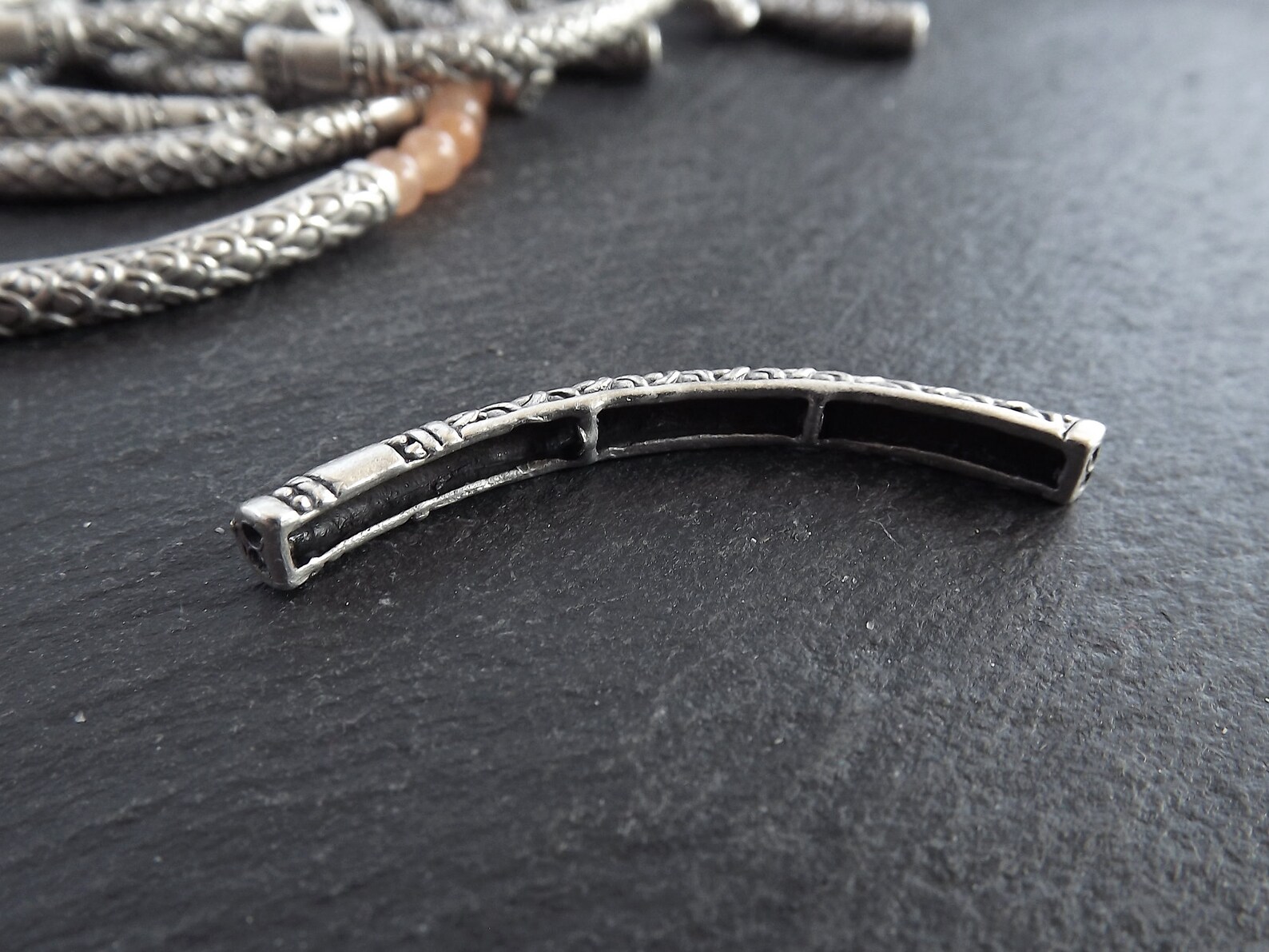 Scaled Bar Bead, Bronze Curve Bead, Bronze Tube Spacer, Curve Tube ...