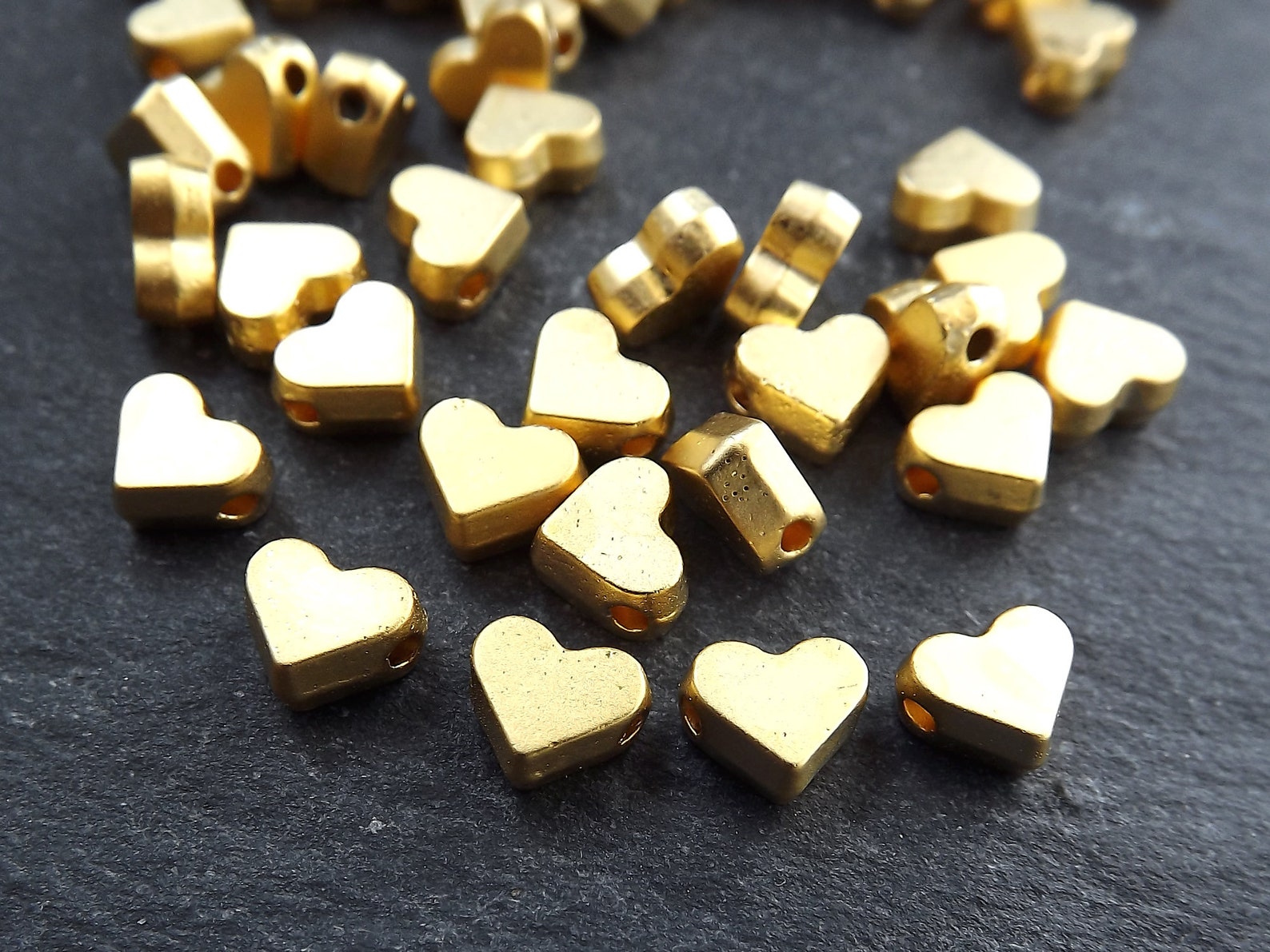 20 Heart Bead Spacers, 6mm Gold Heart Beads, Small Simple Heart Beads ...
