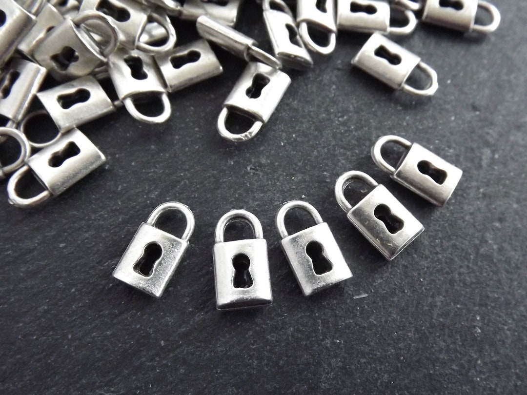 Mini Padlock Charm Pendants, Tiny Keyhole Lock Dangle Charms, Matte ...