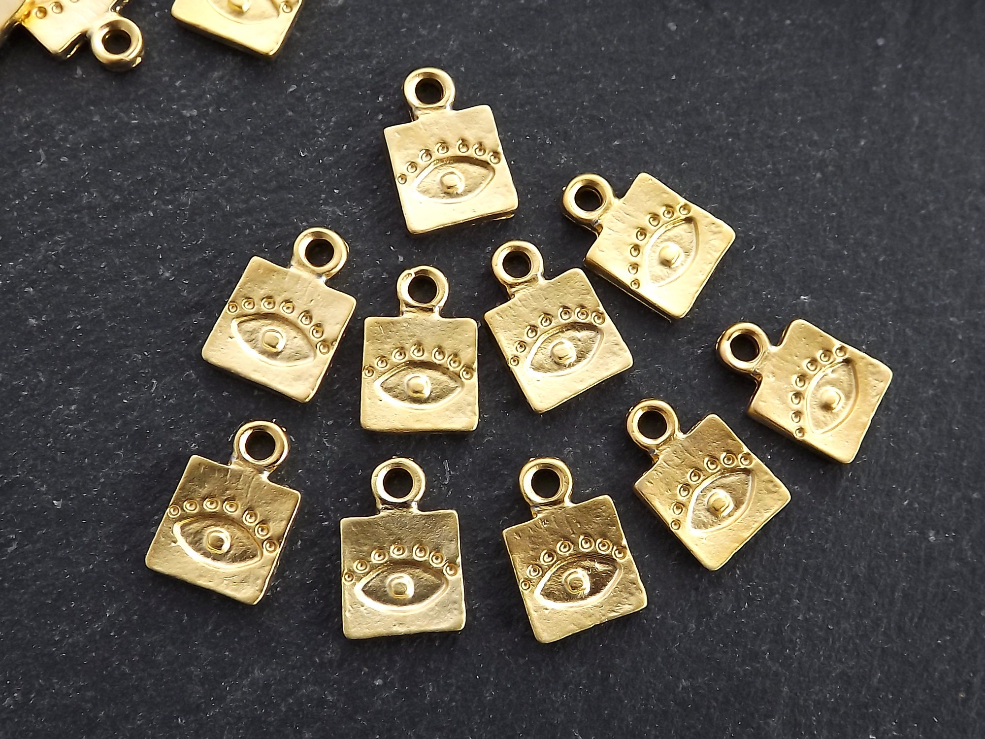 Gold Mini Square Evil Eye Pendant Charms Good Luck Protective - Etsy