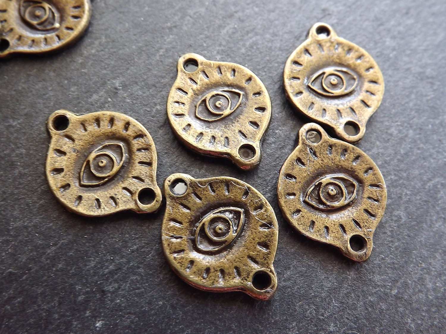 5 Evil Eye Charms Evil Eye Connectors Engraved Evil Eye | Etsy
