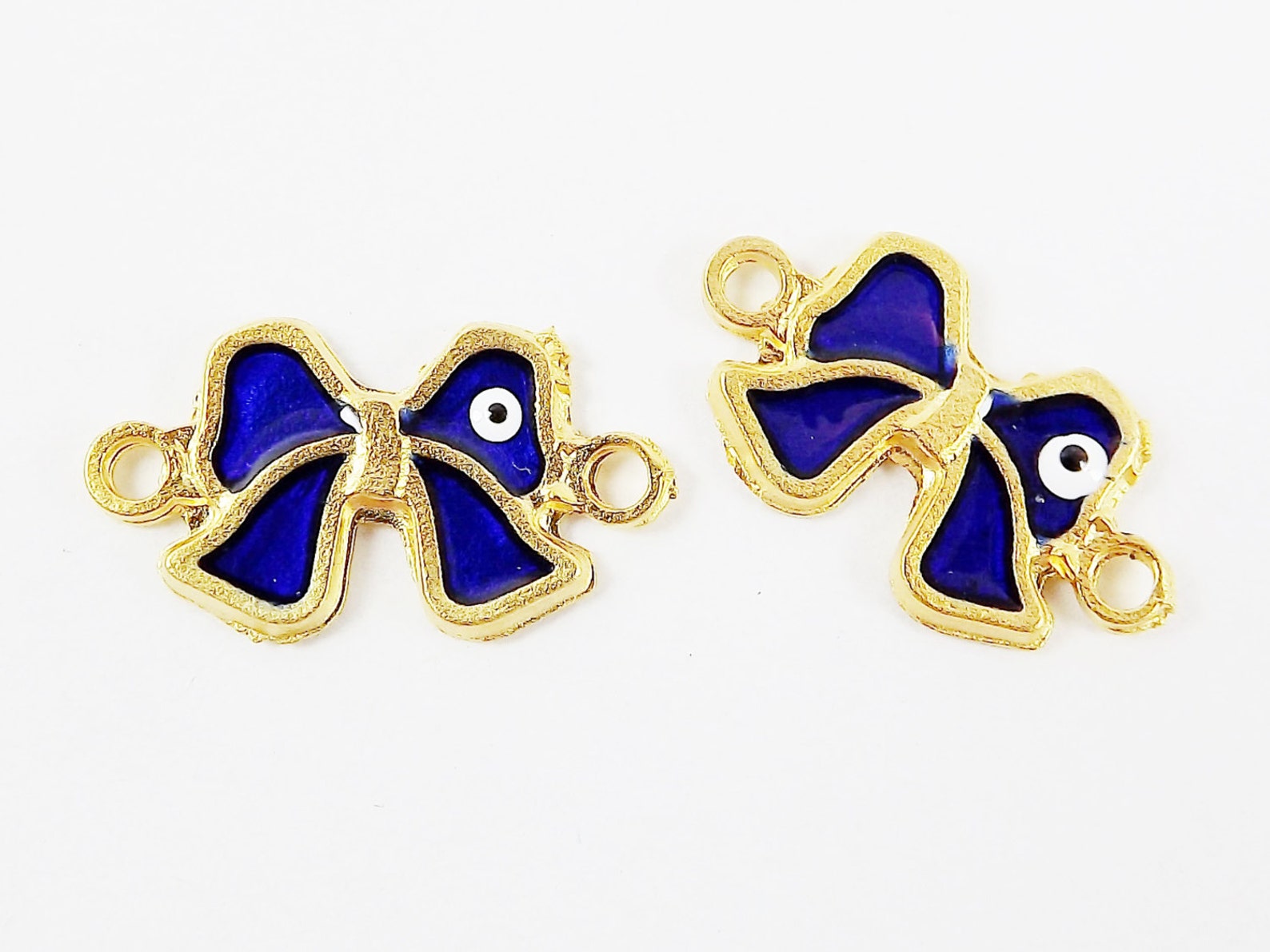 2 Enameled Ribbon Bow Connector With Evil Eye 22k Matte Gold - Etsy