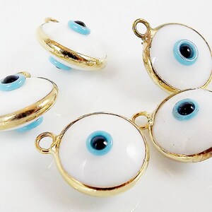5 White Evil Eye Nazar Artisan Glass Bead Charms Gold Plated Brass ...