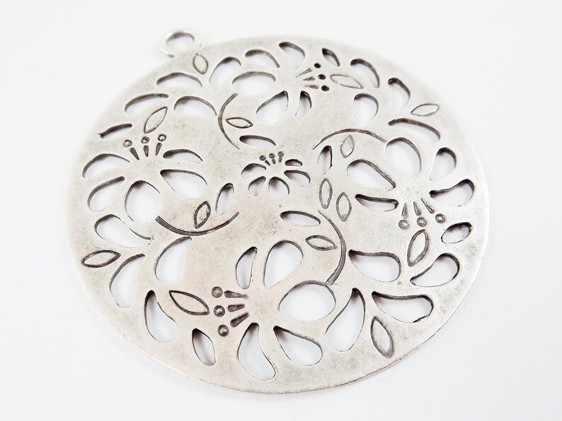 Extra Large Round Fretwork Flower Detail Pendant Matte - Etsy