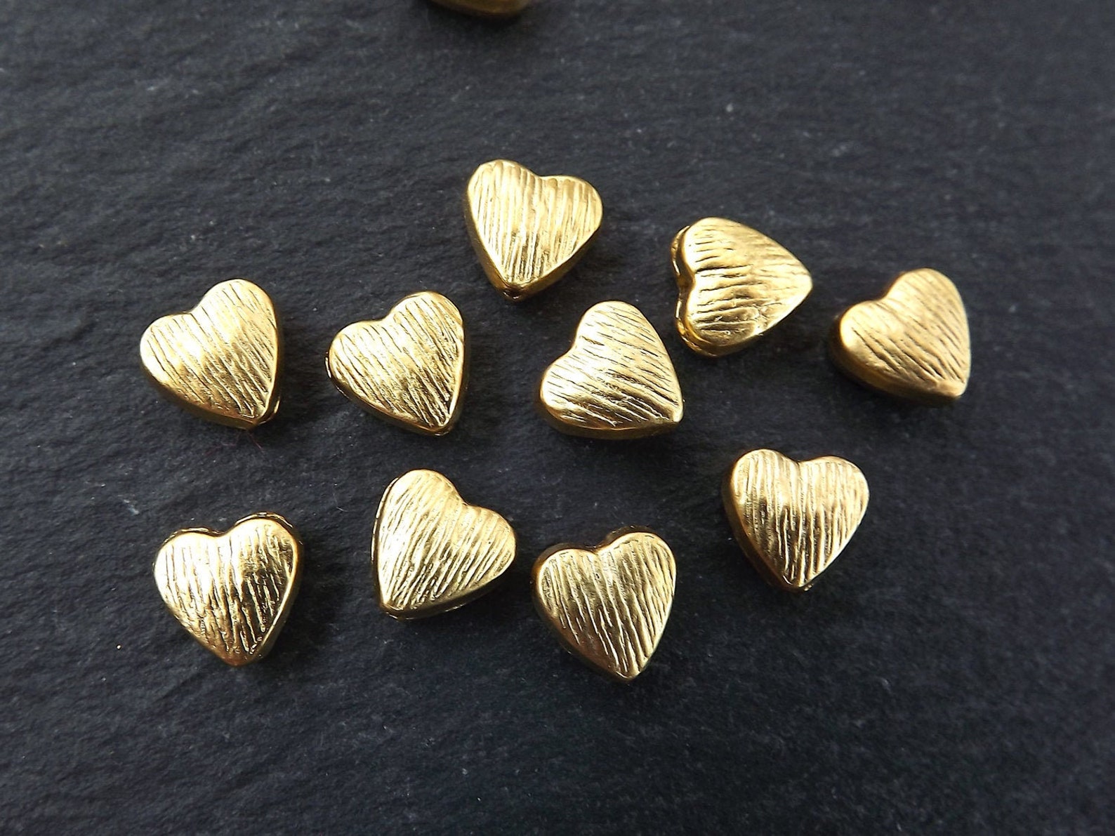 Gold Heart Beads Textured Heart Bead Spacers Bracelet Beads - Etsy