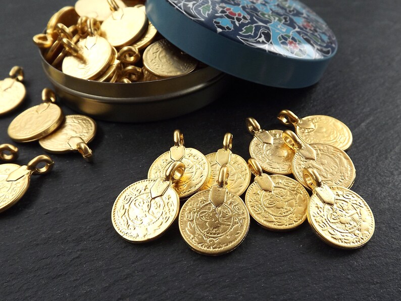 Gold Coin Charm Pendants Rustic Medallion Coins Ancient | Etsy