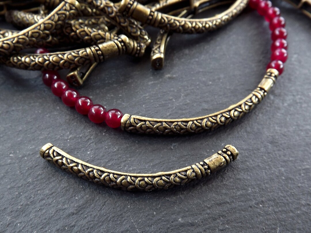 Scaled Bar Bead, Bronze Curve Bead, Bronze Tube Spacer, Curve Tube ...