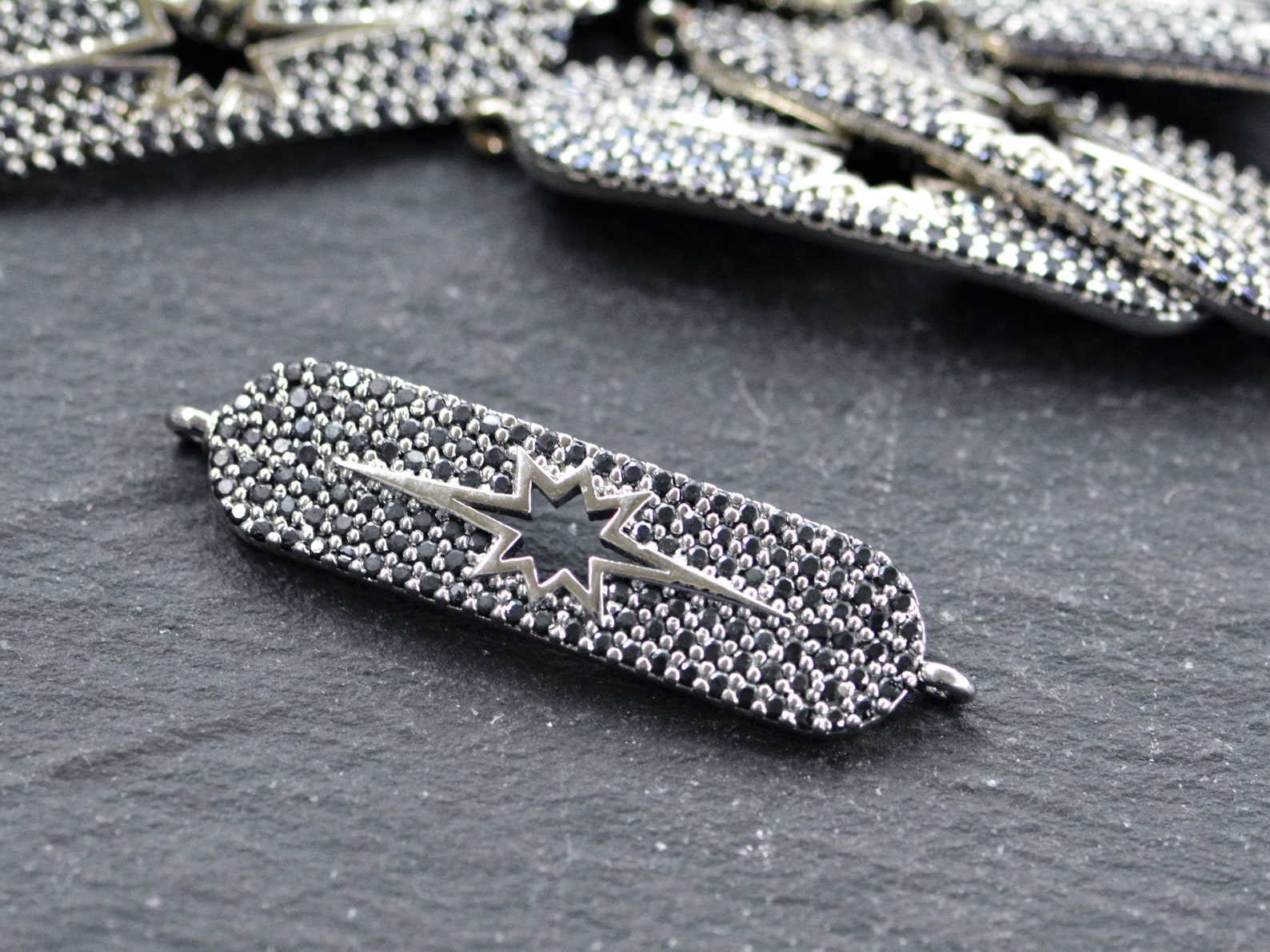 Celestial North Star Bracelet Connector, Silver Rectangle Starburst ...