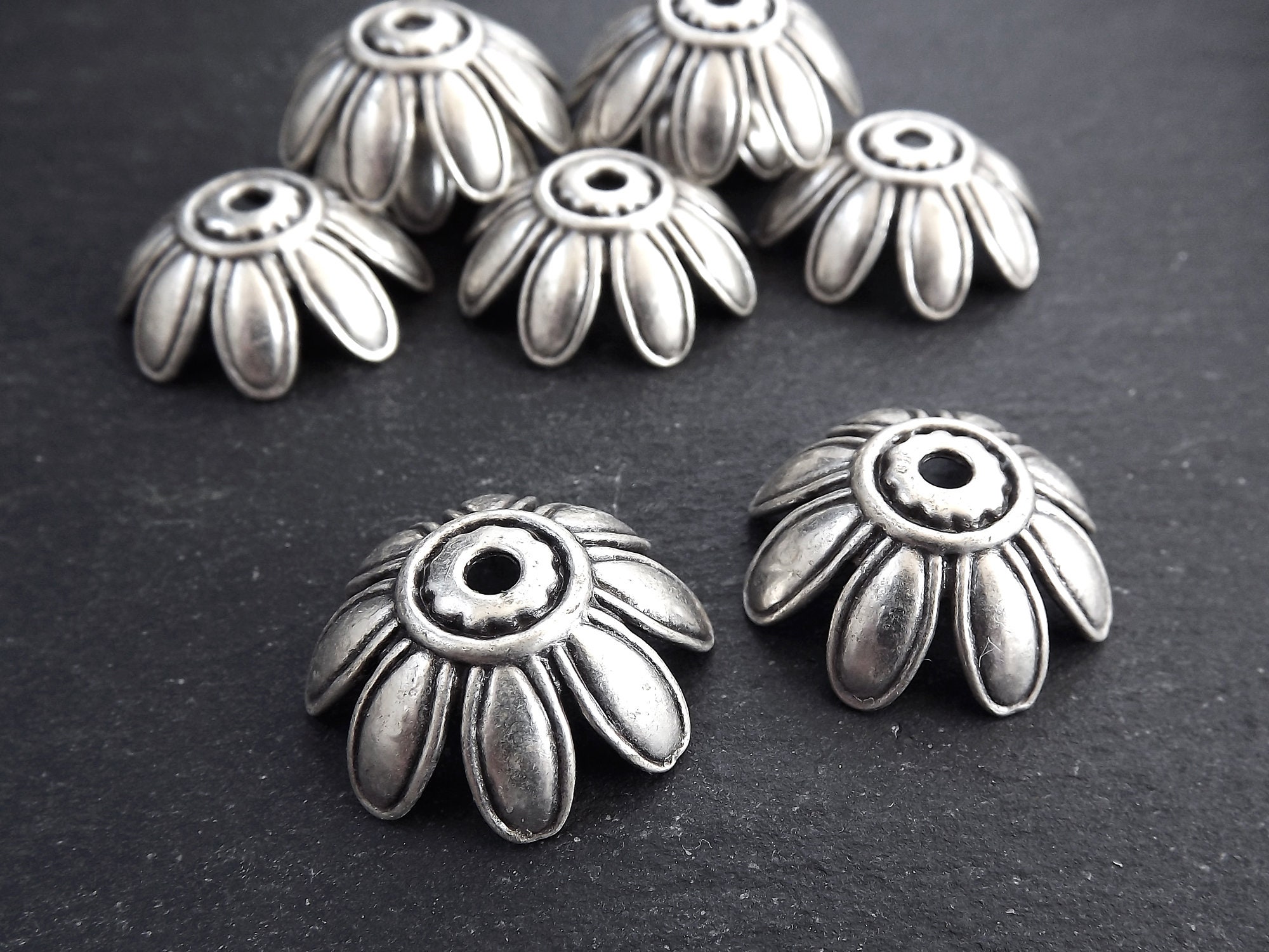 2 Large Silver Flower Bead Cap 25mm Round Petal Bead Cover | Etsy