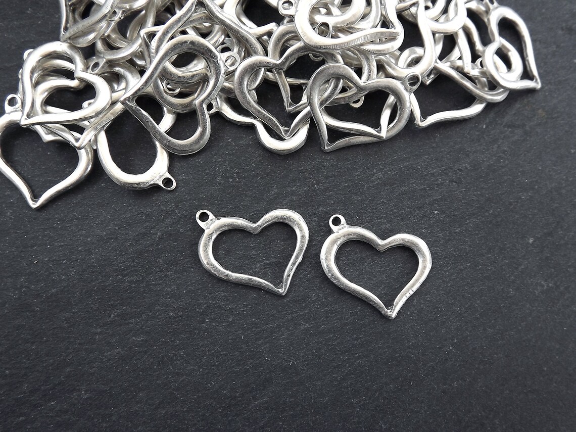 Small Organic Heart Pendant Charms, Cut Out Heart Shape Loop Link ...