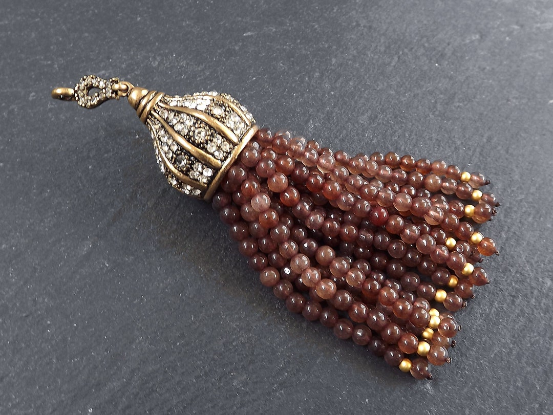Brown Gemstone Beaded Tassel Pendant, Jade Bead Strands, Luxury ...