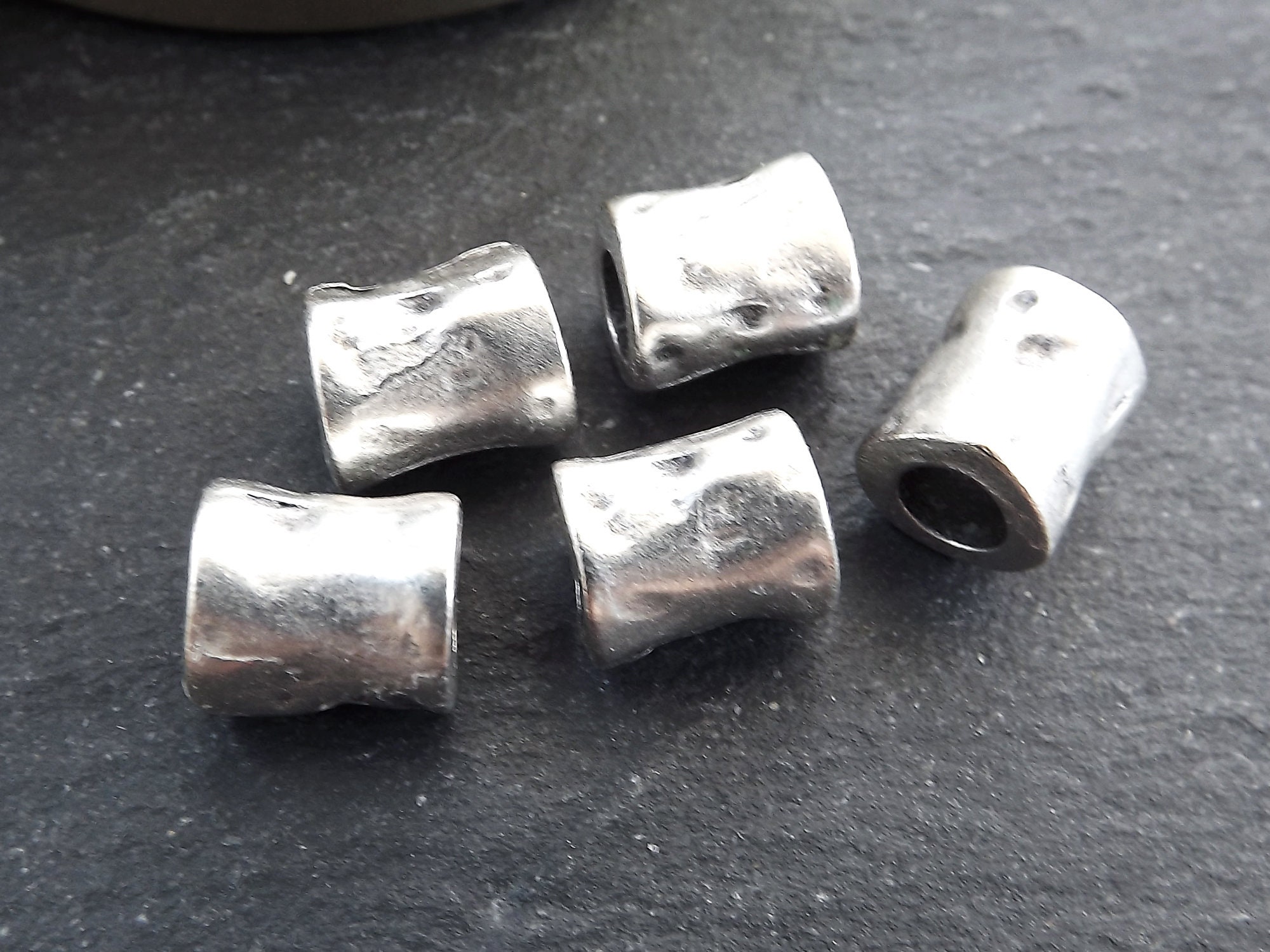 Silver Tube Beads, Organic Cinched Barrel Bead, Statement Beads ...