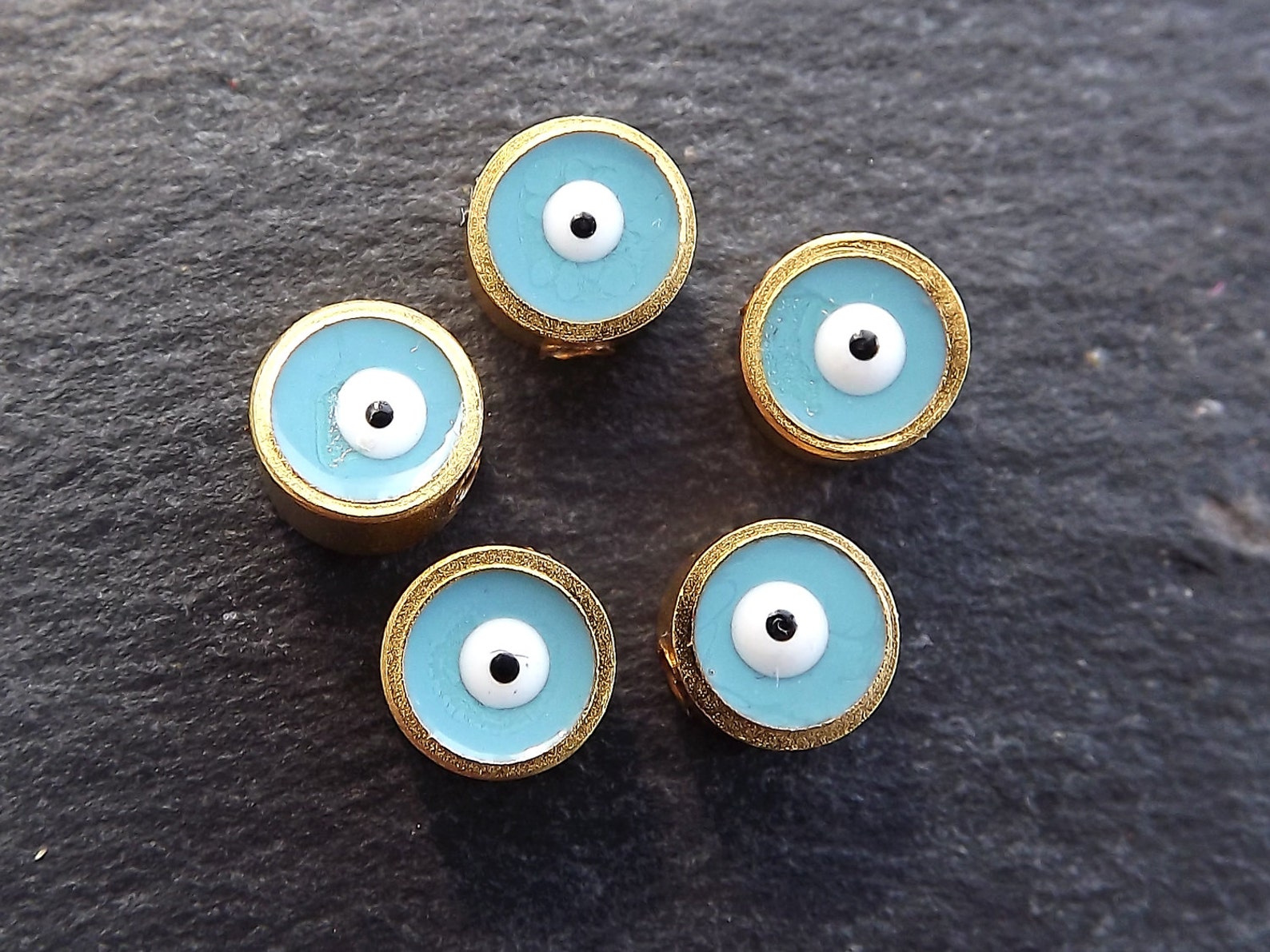 5 Small 6mm Sky Blue Lucky Evil Eye 22k Matte Gold Plated | Etsy
