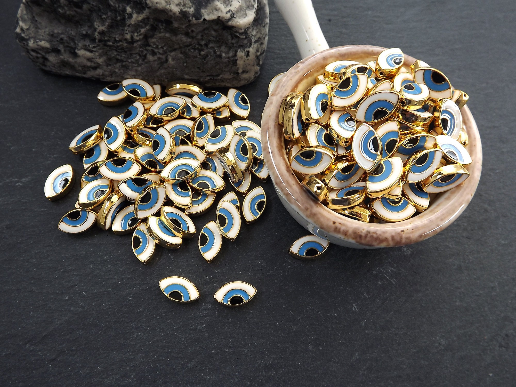 Evil Eye Beads Blue Evil Eye Enamel Evil Eye Bead Bead - Etsy