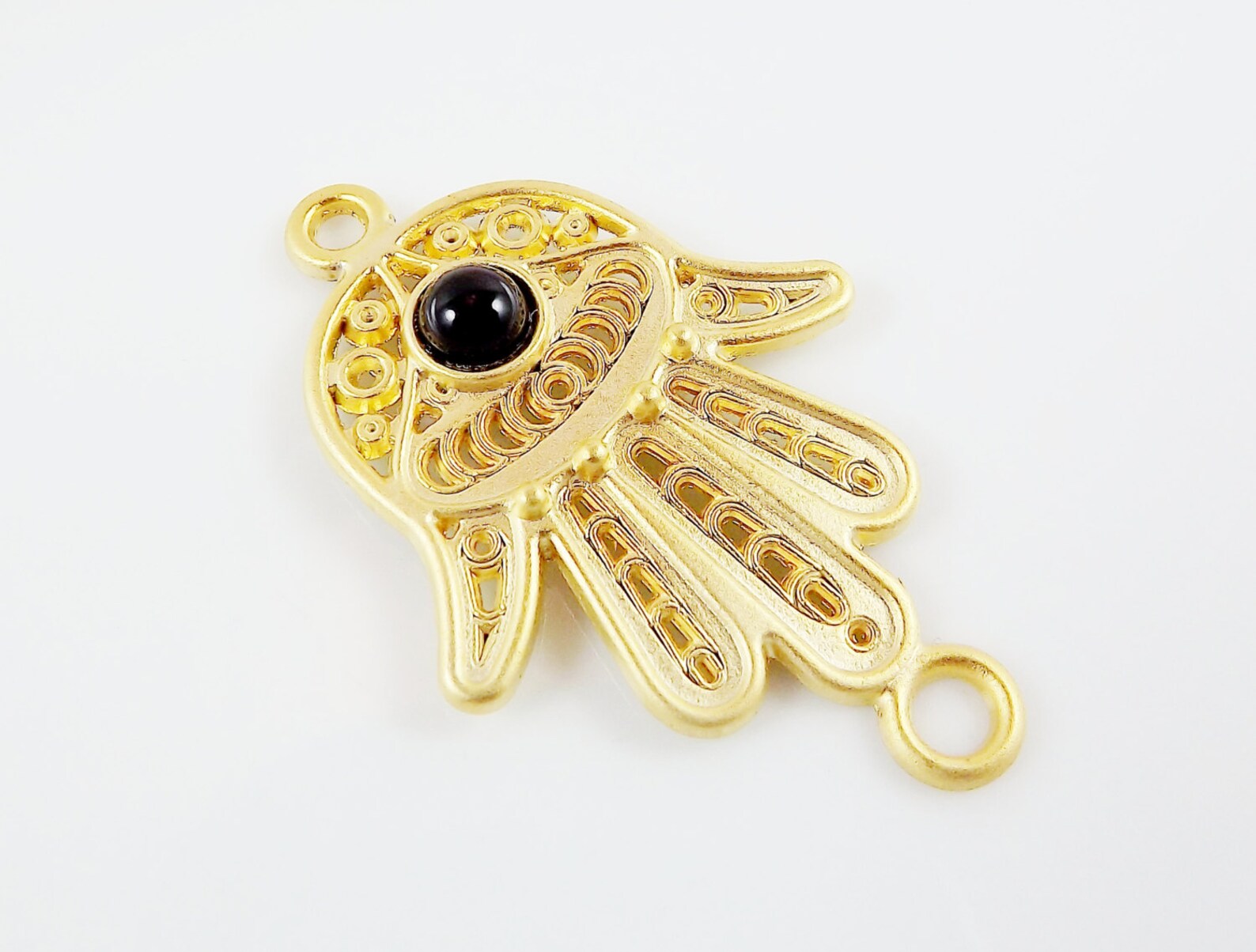 Hand of Fatima Connector With Opaque Black Glass Accent - 22k Matte ...