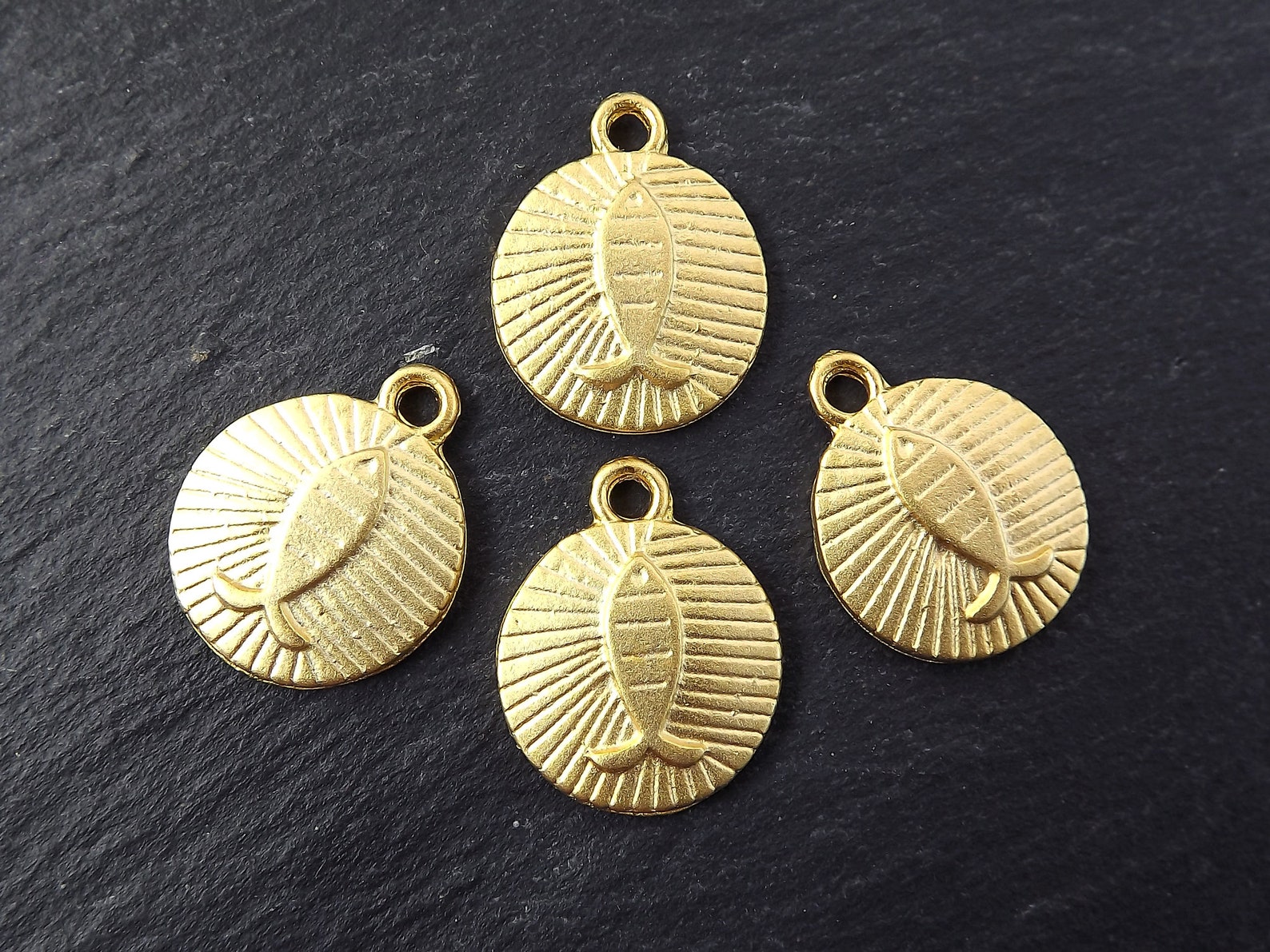 Gold Fish Charms, Greek Fish Charms, Mykonos Fish Pendant, Rustic Cast ...