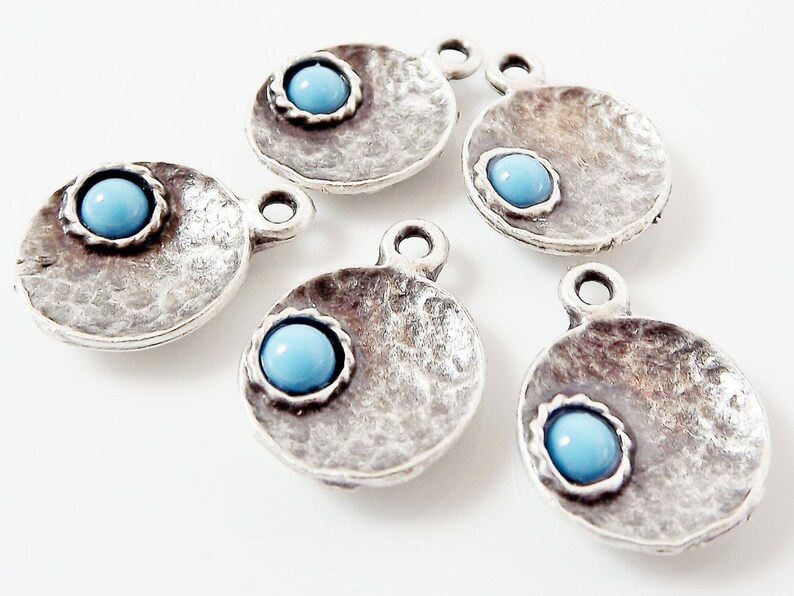 Blue Bead Inverted Dome Shaped Pendant Charms Matte Antiques Silver ...