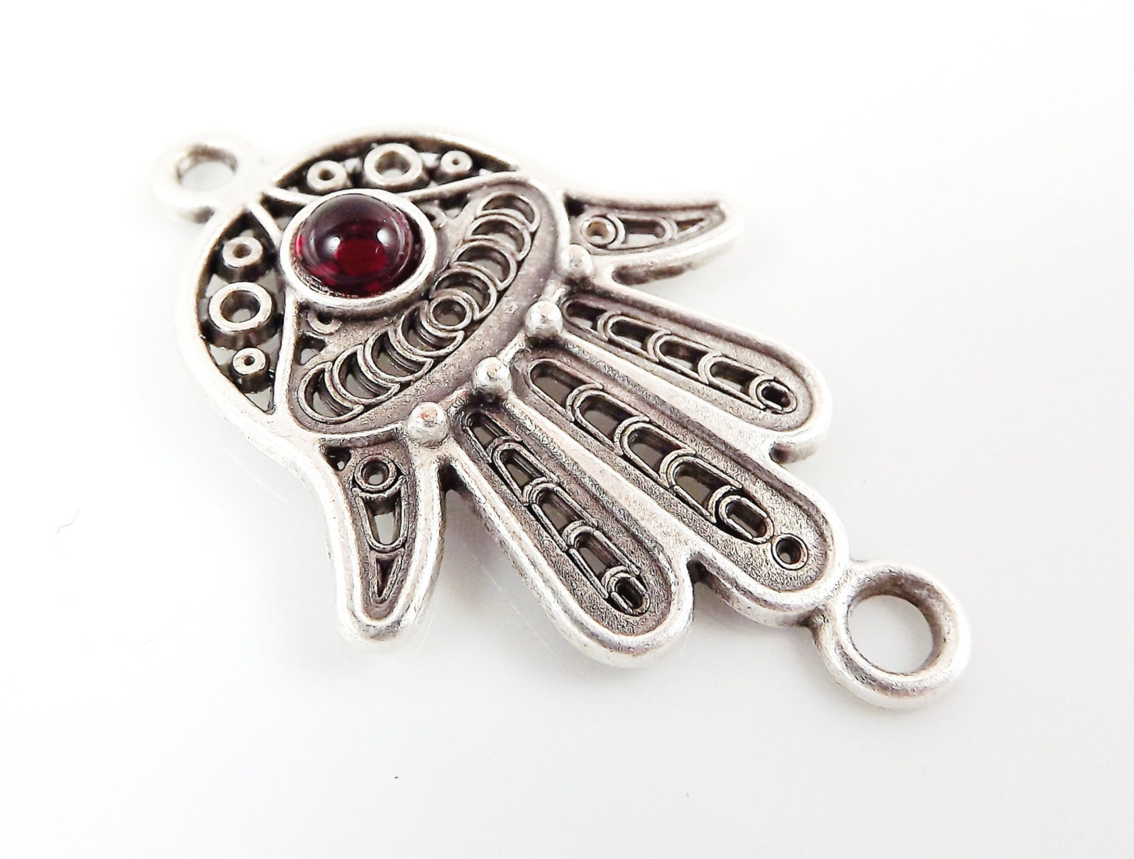 Hand of Fatima Connector With Red Glass Accent - Matte Silver Plated - 1pc - Etsy