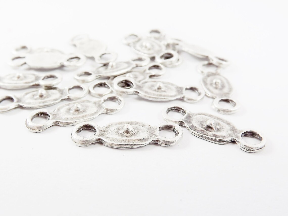 15 Oval Dot Connector Separators - 2 Holes - Matte Antique Silver ...