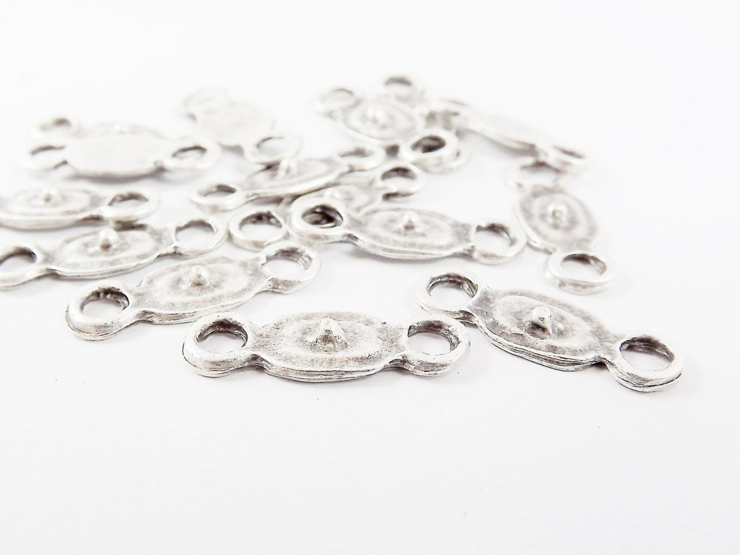 15 Oval Dot Connector Separators - 2 Holes - Matte Antique Silver ...