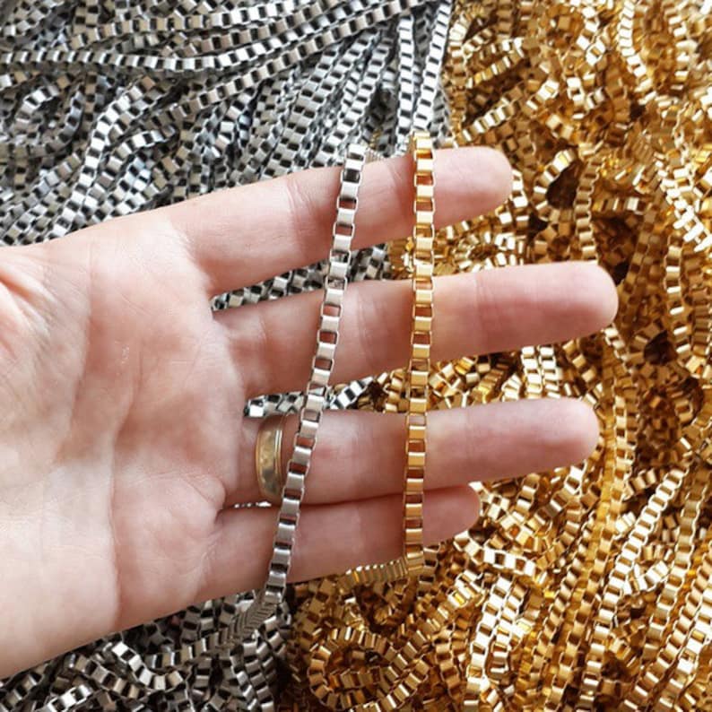 Large Chunky Venetian Box Chain Matte Antique Silver Plated | Etsy