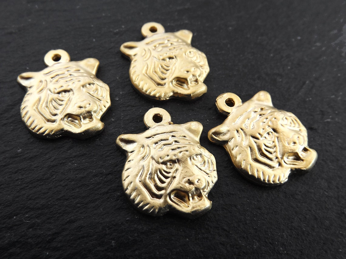 Gold Tiger Charms, Tiger Pendant, Fierce Tiger Face, Tiger Head Charm ...