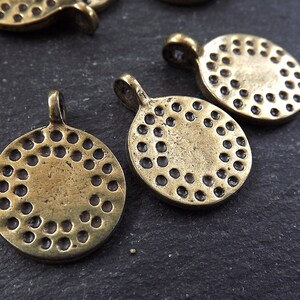 3 Small Dotted Round Disc Pendants With Side Facing Antique Bronze ...