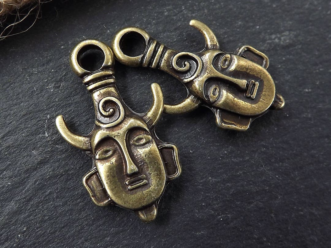Mask Charms, Mask Pendant, Tribal, Ethnic, Aztec Charms, Bronze Mask ...