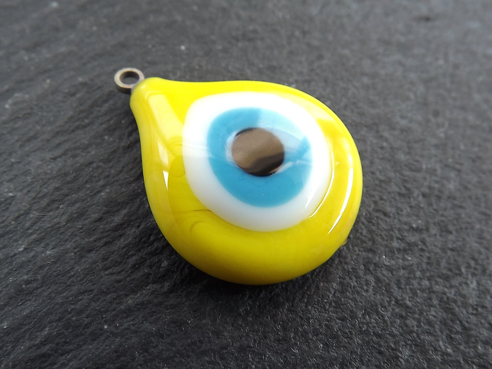 Evil Eye Charm Yellow Evil Eye Yellow Teardrop Glass Evil | Etsy