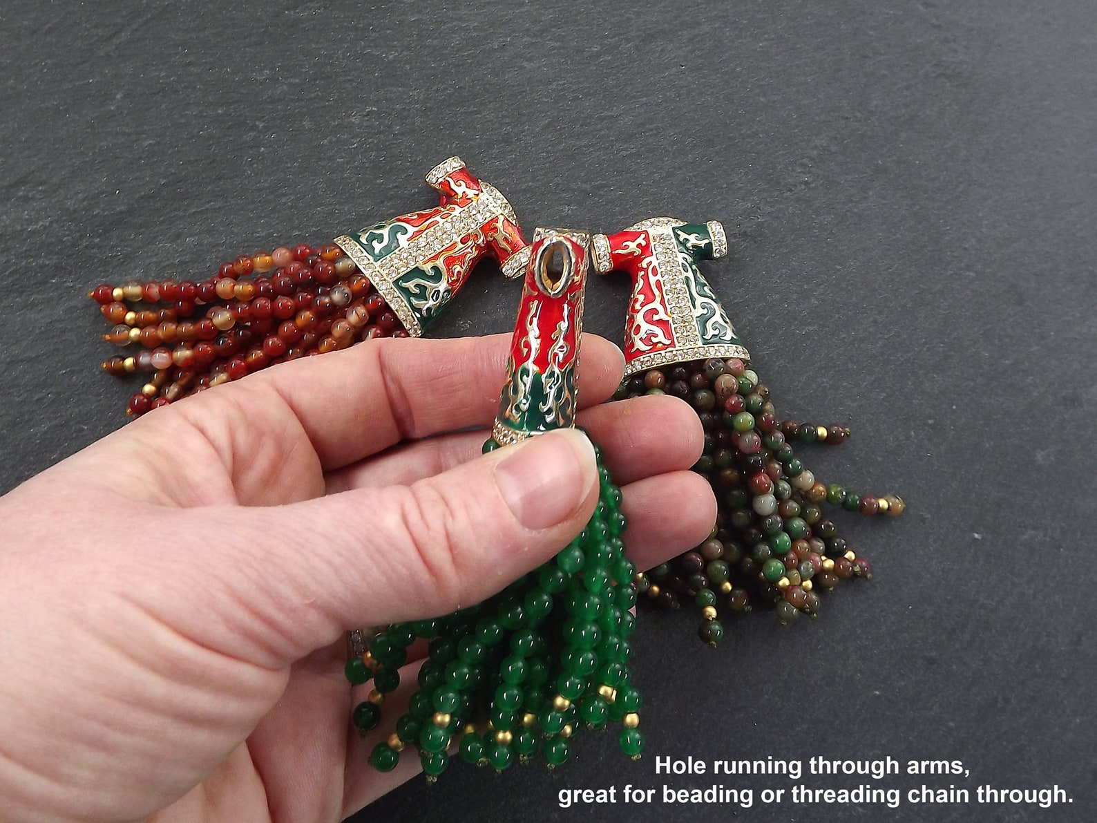 Green Tassel Pendant Autumn Green Jade Stone Beaded Tassel - Etsy