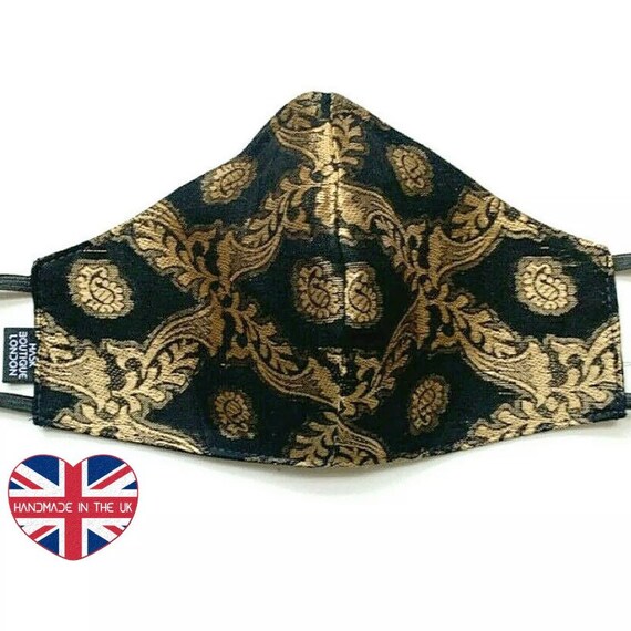Luxury Black & Gold Baroque Silk Brocade Fabric Face Mask | Etsy