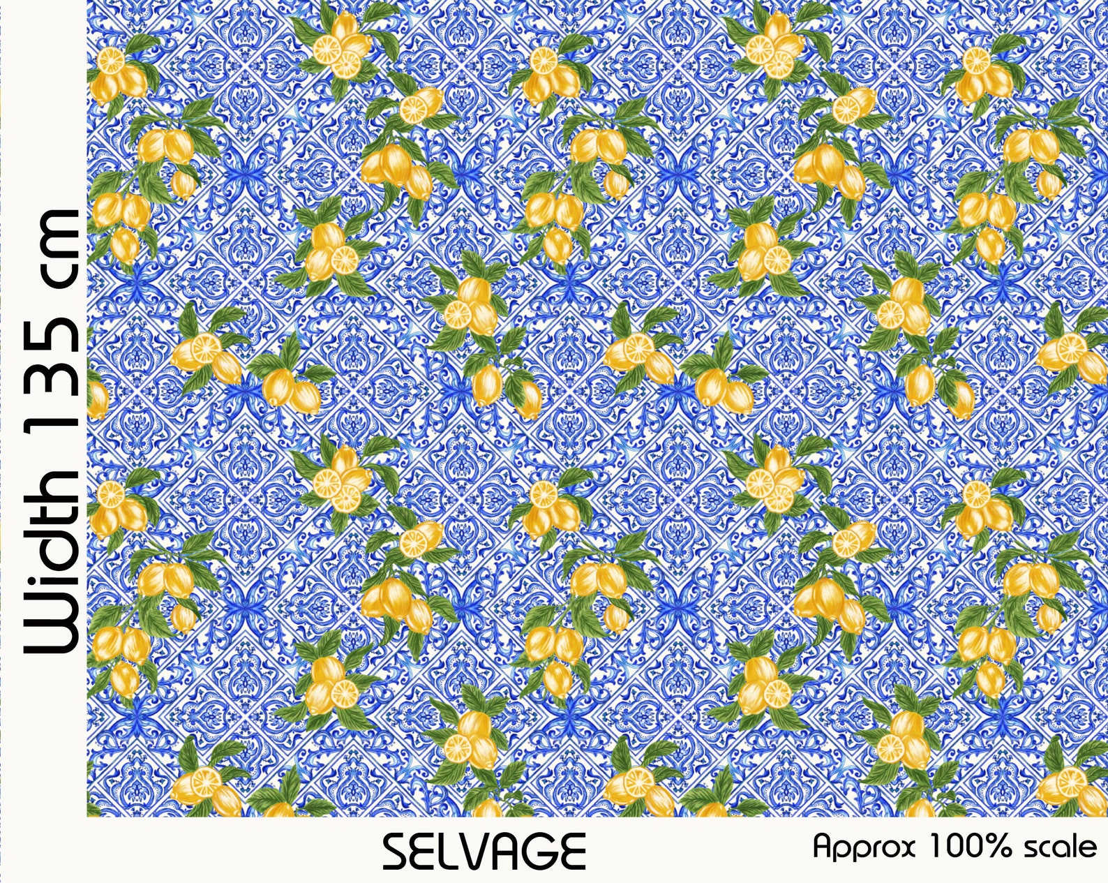 Majolica Blue Tile and Lemon Fabric/ Summer Outfit Fabric/ - Etsy