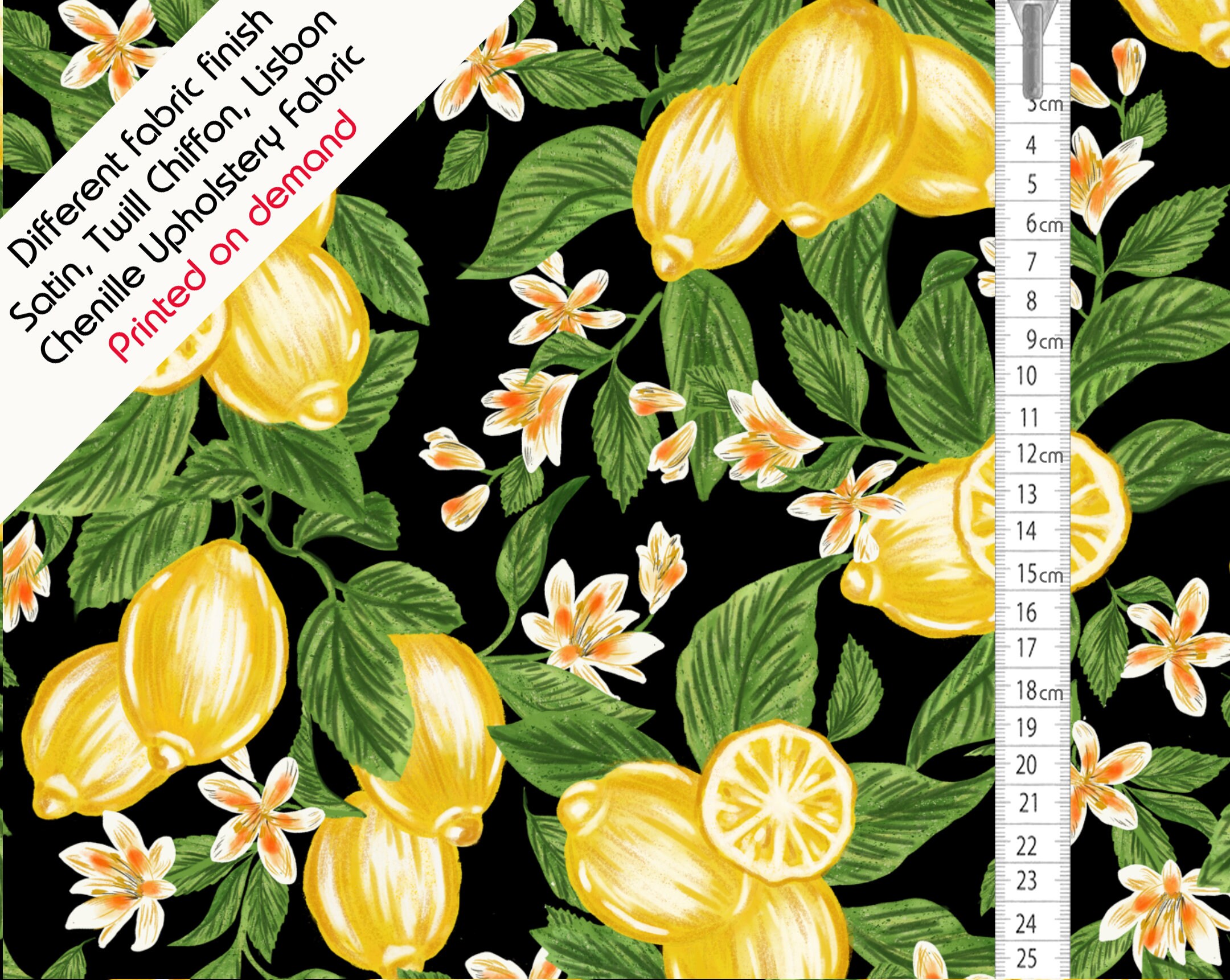 Black Lemon fabric / Fabric by metre yard/ Holiday outfit | Etsy
