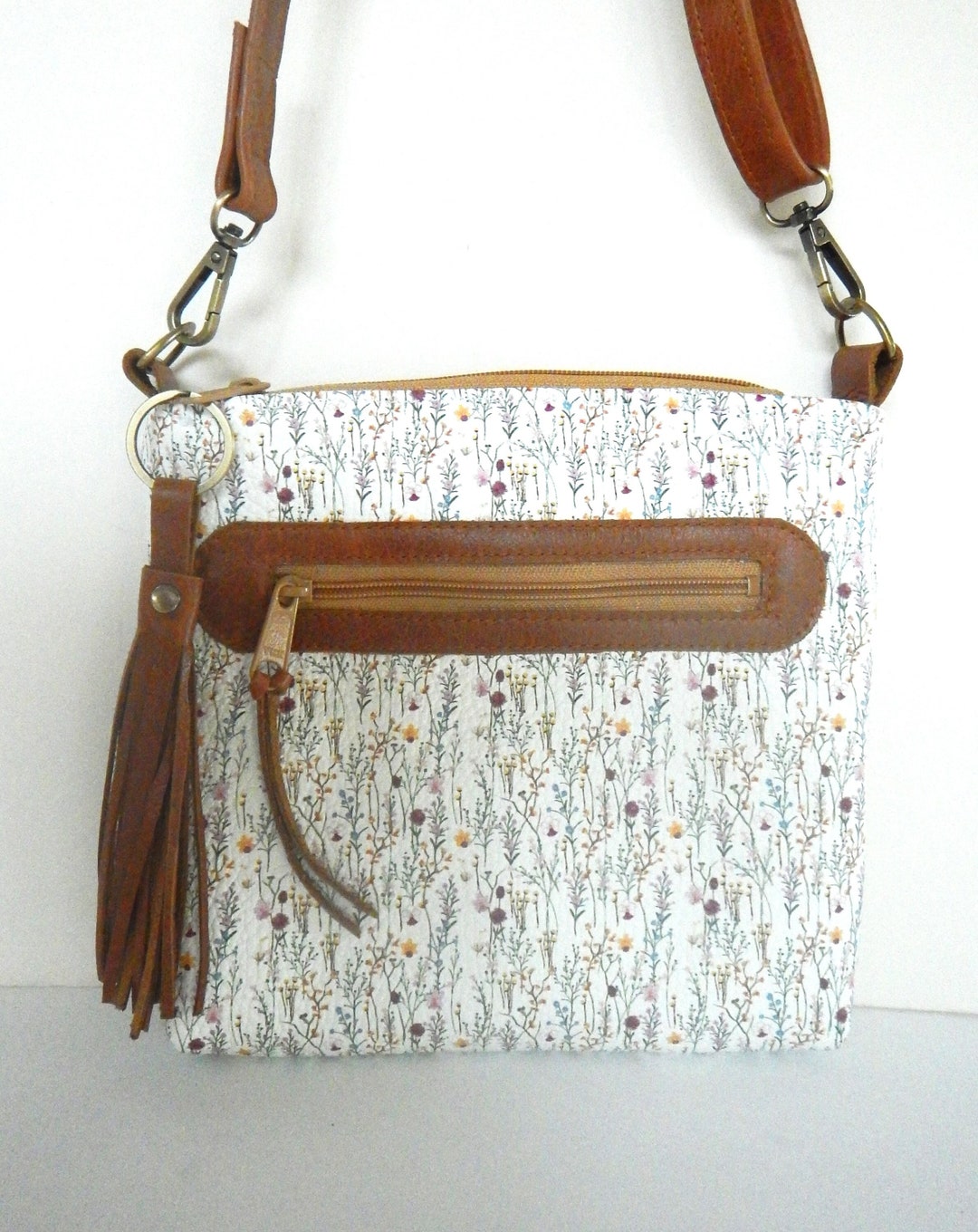 Spring Flowered Leather Crossbody Bag. Floral Leather Crossbody or ...