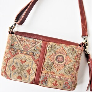Leather and Tapestry Crossbody Bag or Shoulder Bag. Southwest Style ...