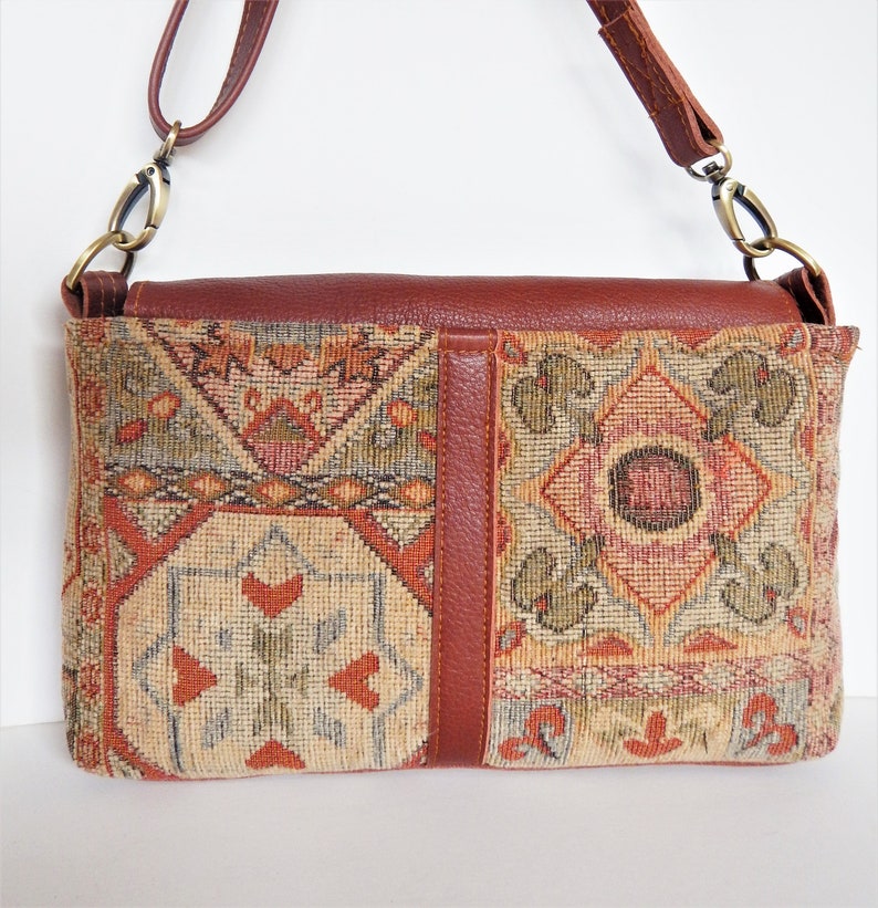 Leather and Tapestry Crossbody Bag or Shoulder Bag. Southwest Style ...