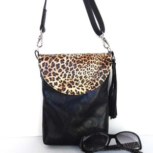Black Leather With Cheetah Leather Trim Crossbody Bag. Phone - Etsy