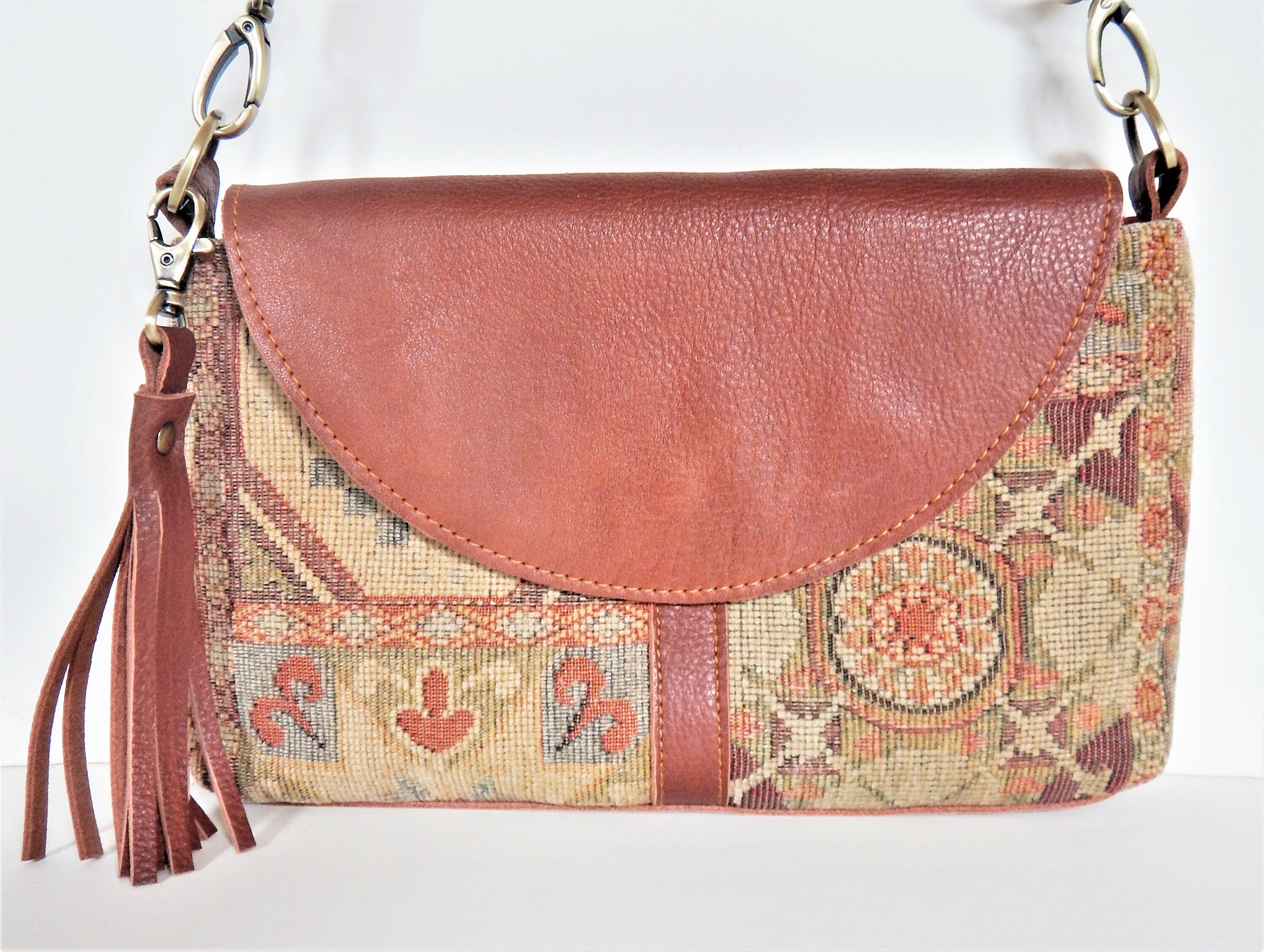 Leather and Tapestry Crossbody Bag or Shoulder Bag. Southwest Style ...