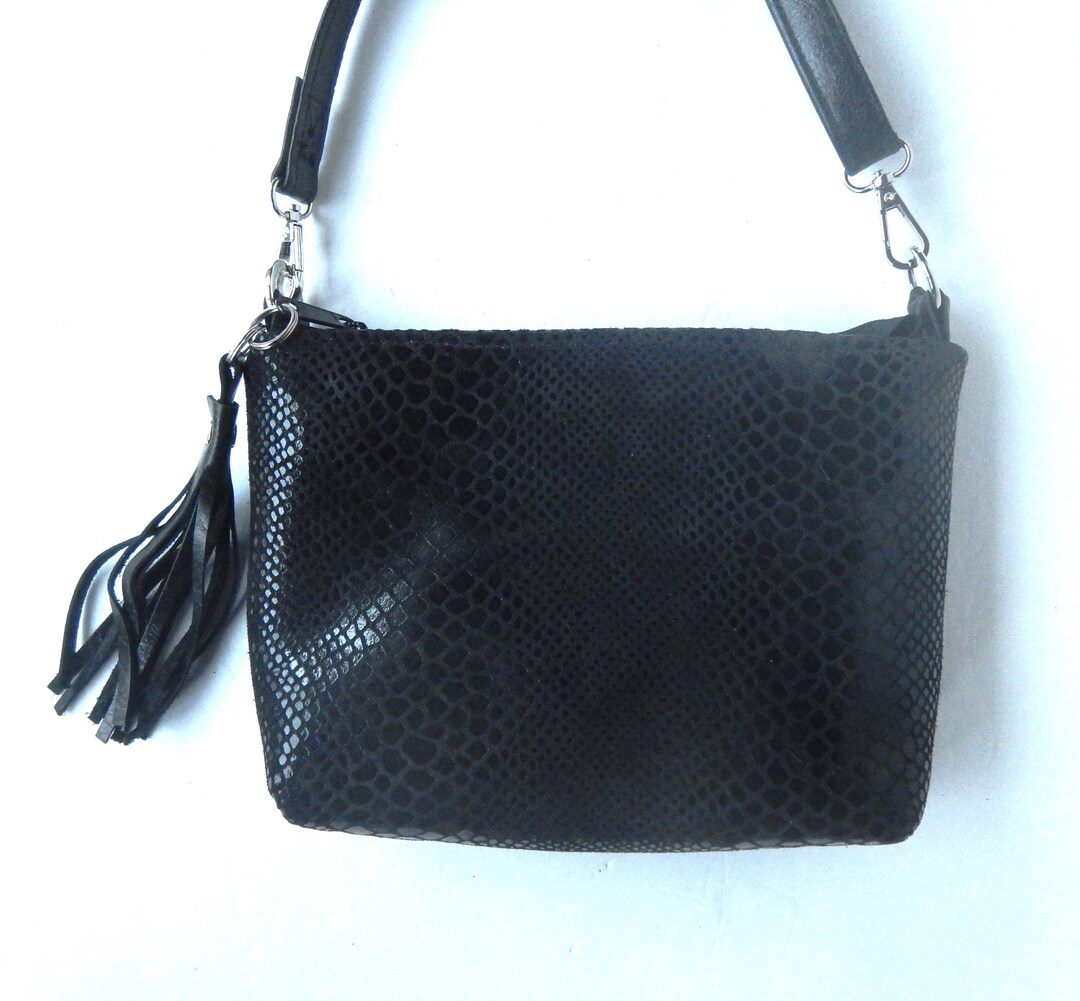 Black Embossed Python Leather Crossbody Bag. Leather Crossbody Bag in ...